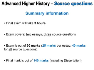Advanced Higher History - Source questions summary | PPTX | Educational ...