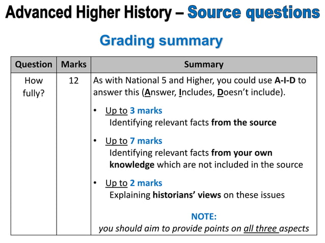 Advanced Higher History - Source questions summary | PPTX | Educational ...