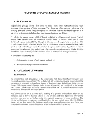 Properties of Source rocks of Pakistan | DOC