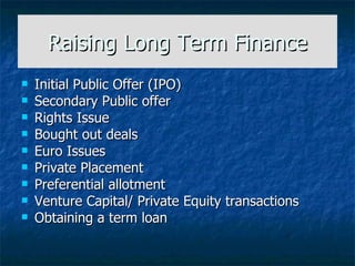 Sources Of Long Term Finance | PPT