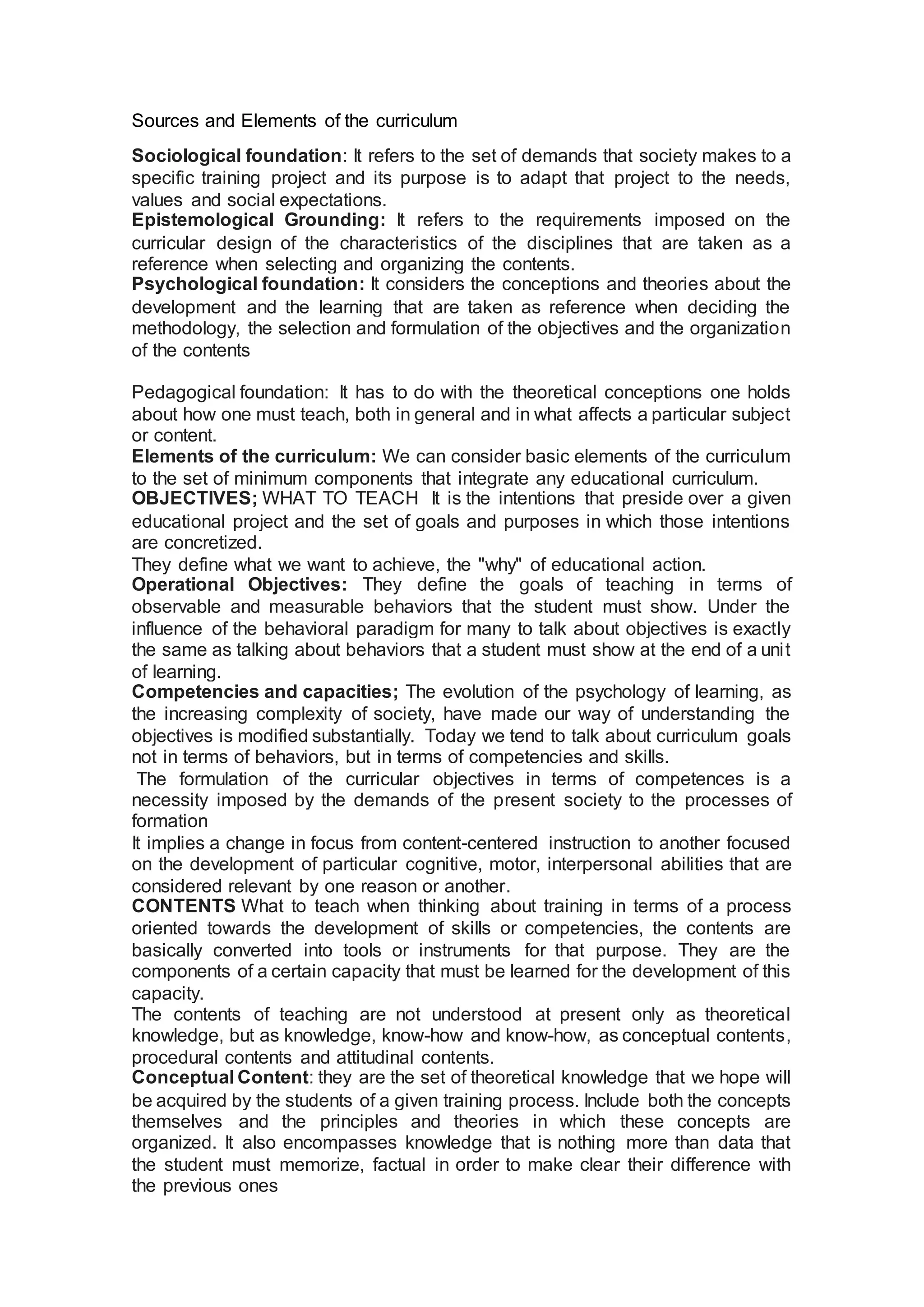 Sources and elements of the curriculum | PDF