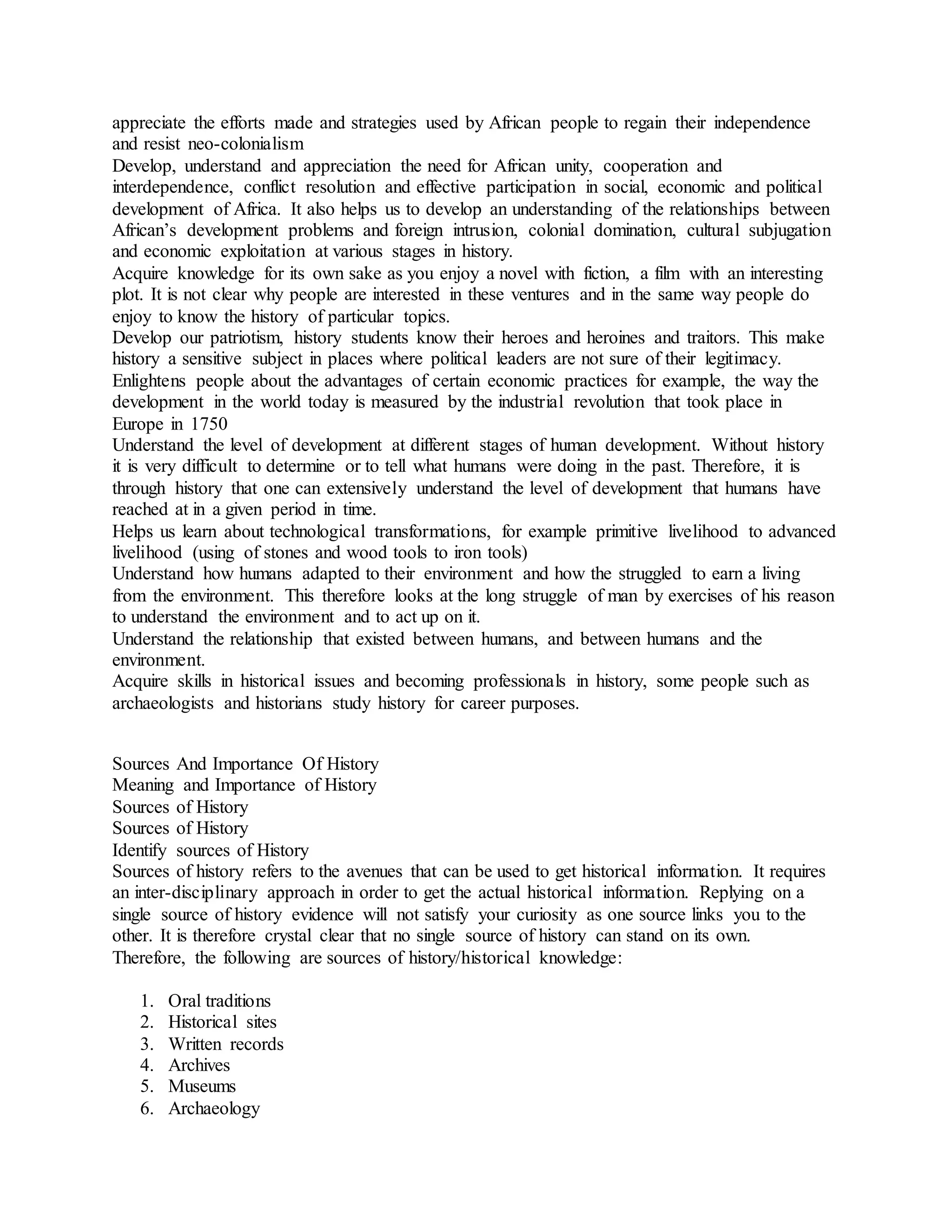 Sources and importance of history | DOCX