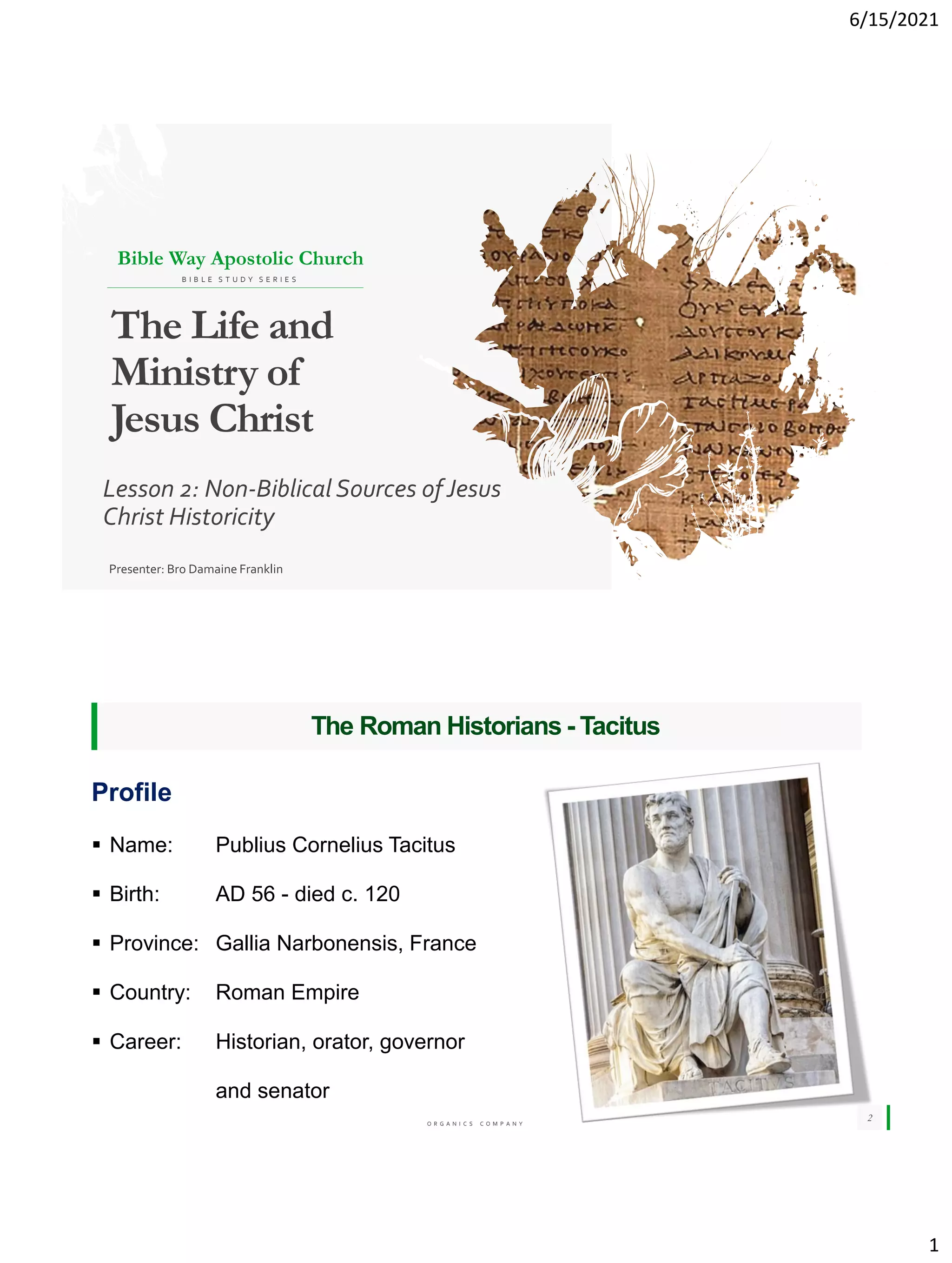 Lesson 2: Non Biblical Sources of Jesus Christ Historicity | PDF