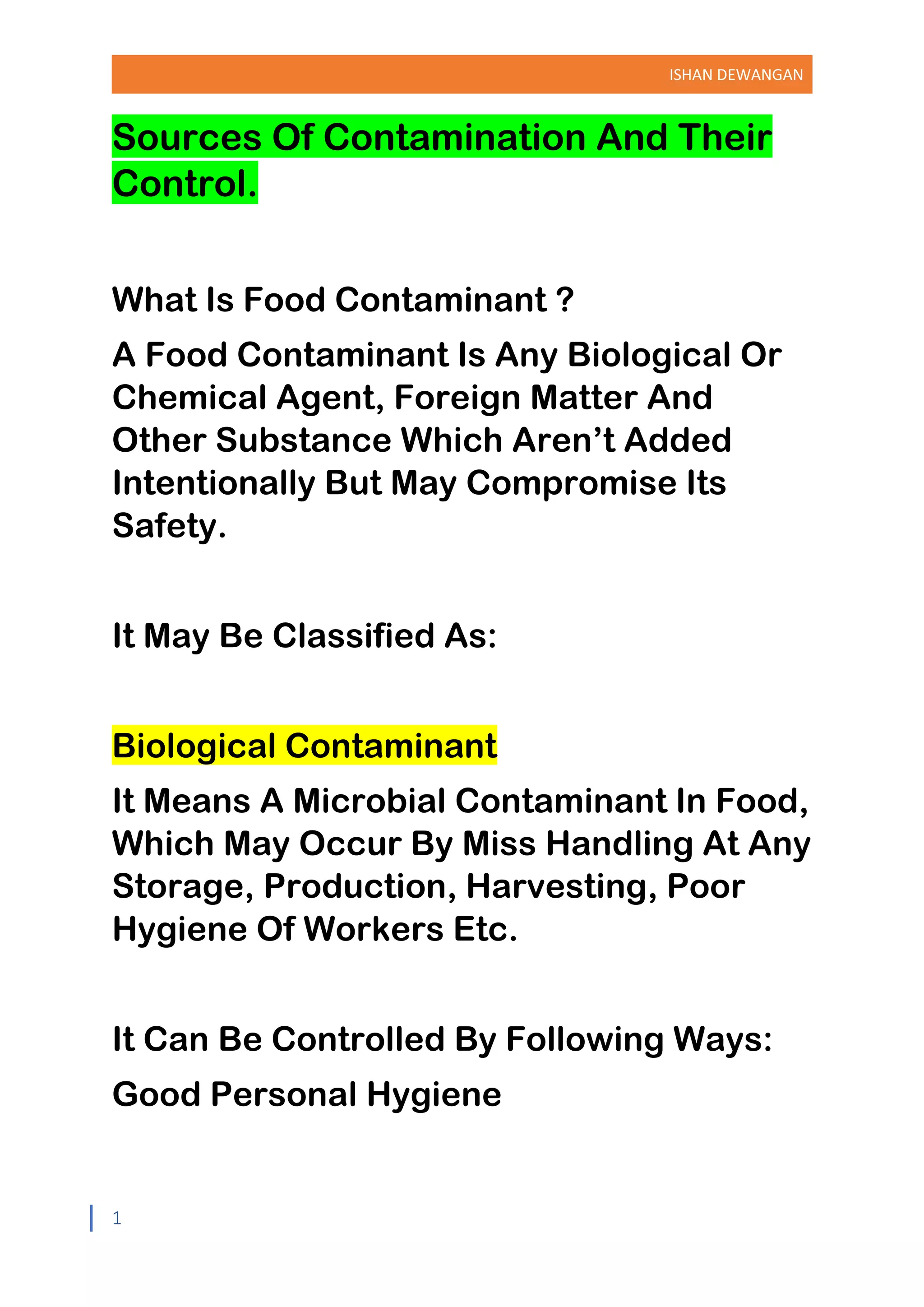 Sources Of Contamination And Their Control | PDF