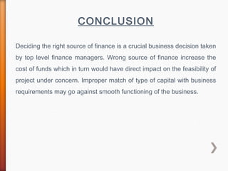 Sources Of Business Finance Project
