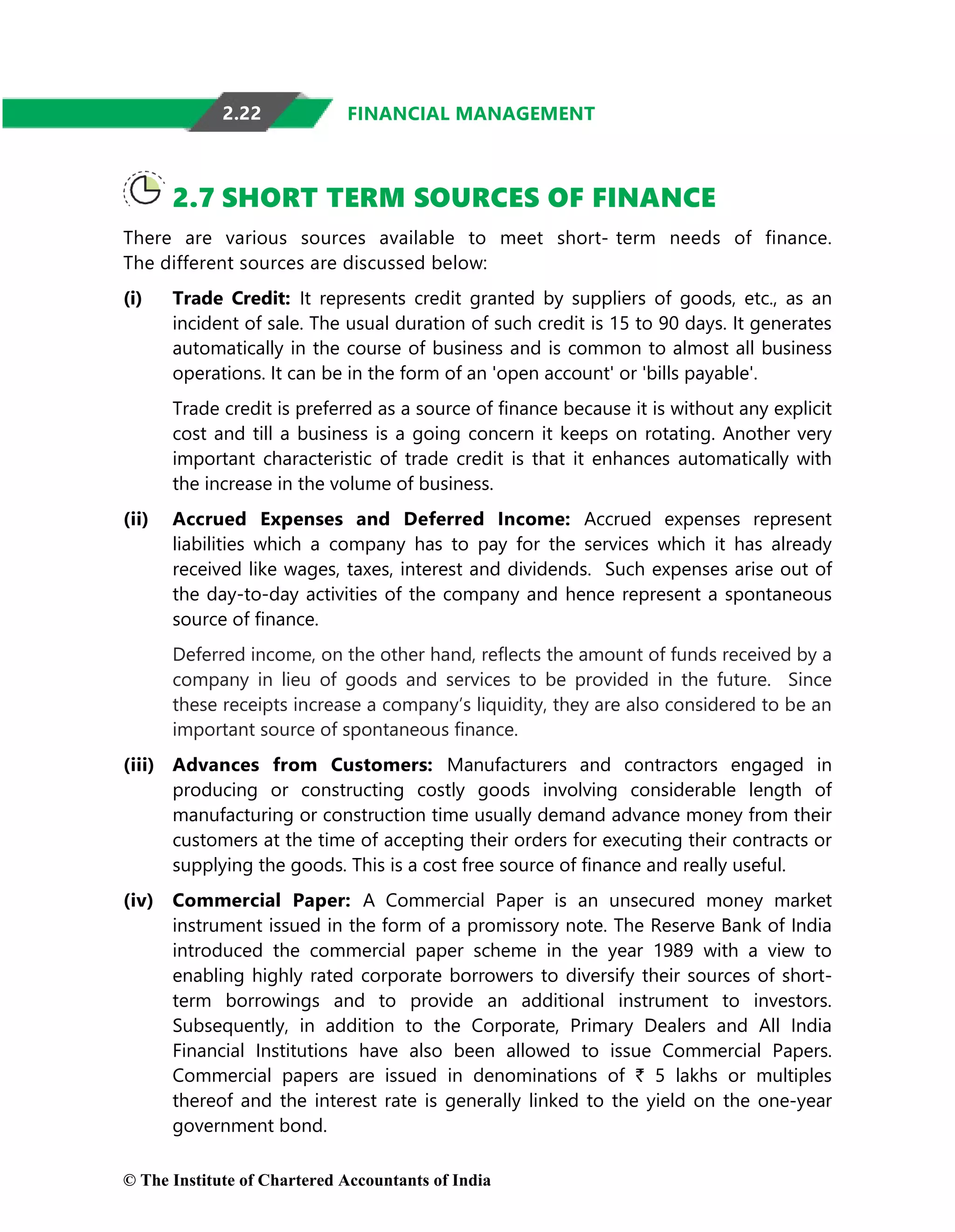 Sources of finance (Institute of chartered accountancy of India notes ...