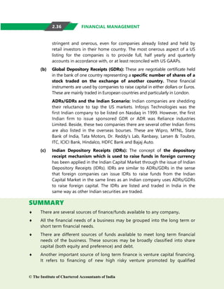 Sources of finance (Institute of chartered accountancy of India notes ...
