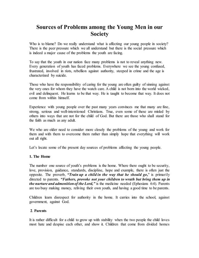 Sources of Problems Among the Young Men in our Society | PDF