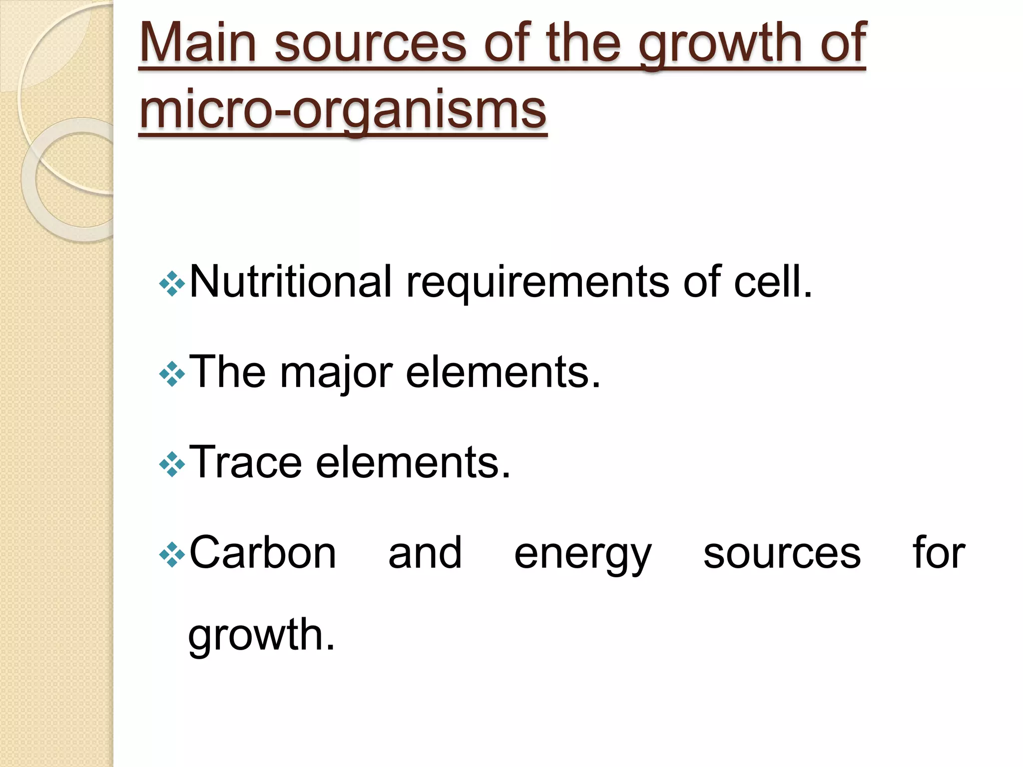 Sources of the growth of micro organims | PPTX