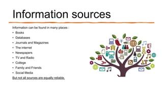 Sourcing and evaluating information .pptx | Databases | Computer ...
