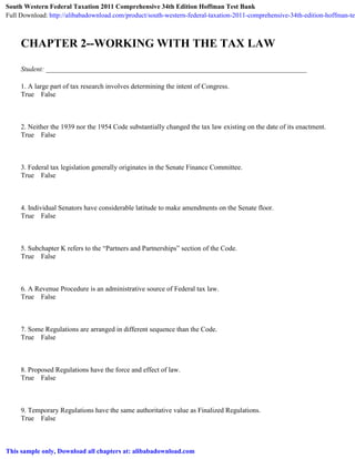South Western Federal Taxation 2011 Comprehensive 34th Edition Hoffman ...