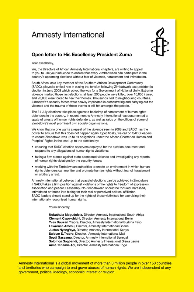 Open letter from Amnesty International African directors to President ...