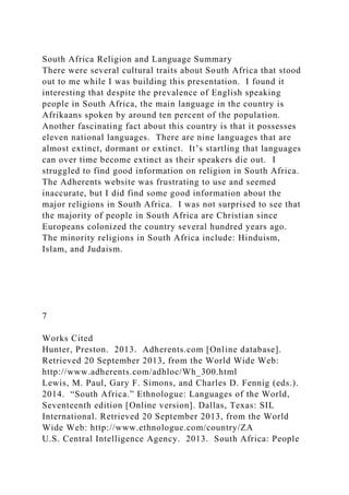 South AfricaCulture Group Information from the CIA World Factb.docx