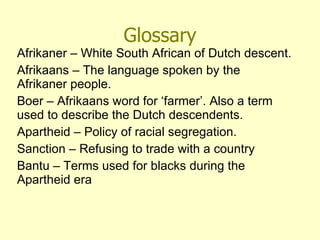 South Africa under apartheid for lesson one | PPT