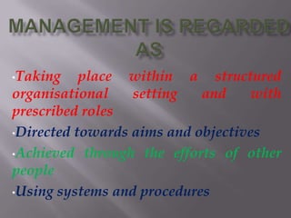 management in care setting | PPTX | Business | Business and Finance