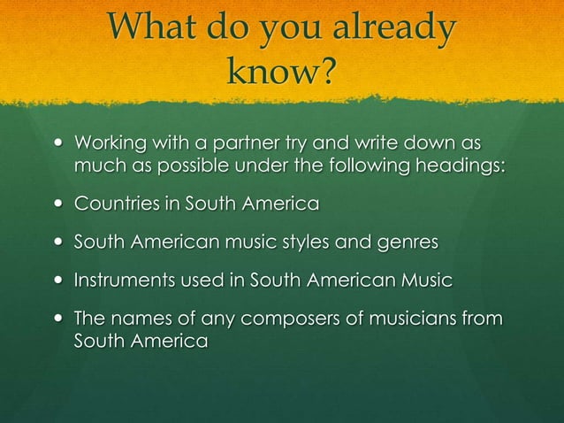 South american music | PPTX | World/International Music | Music