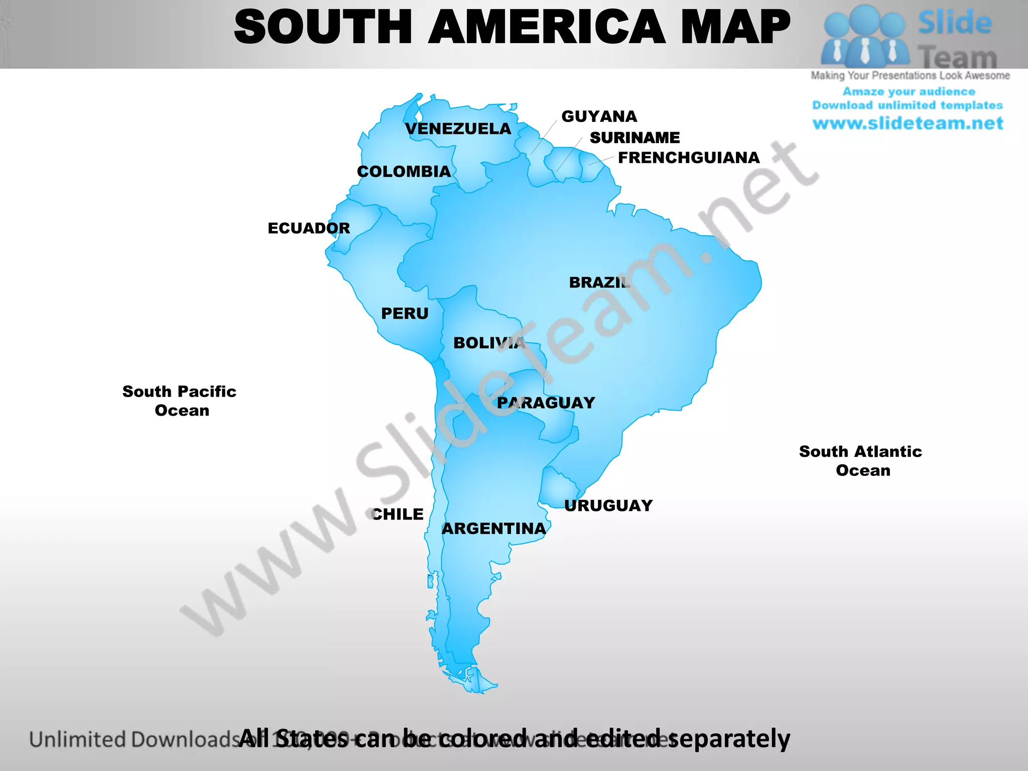 South america powerpoint editable continent map with countries ...