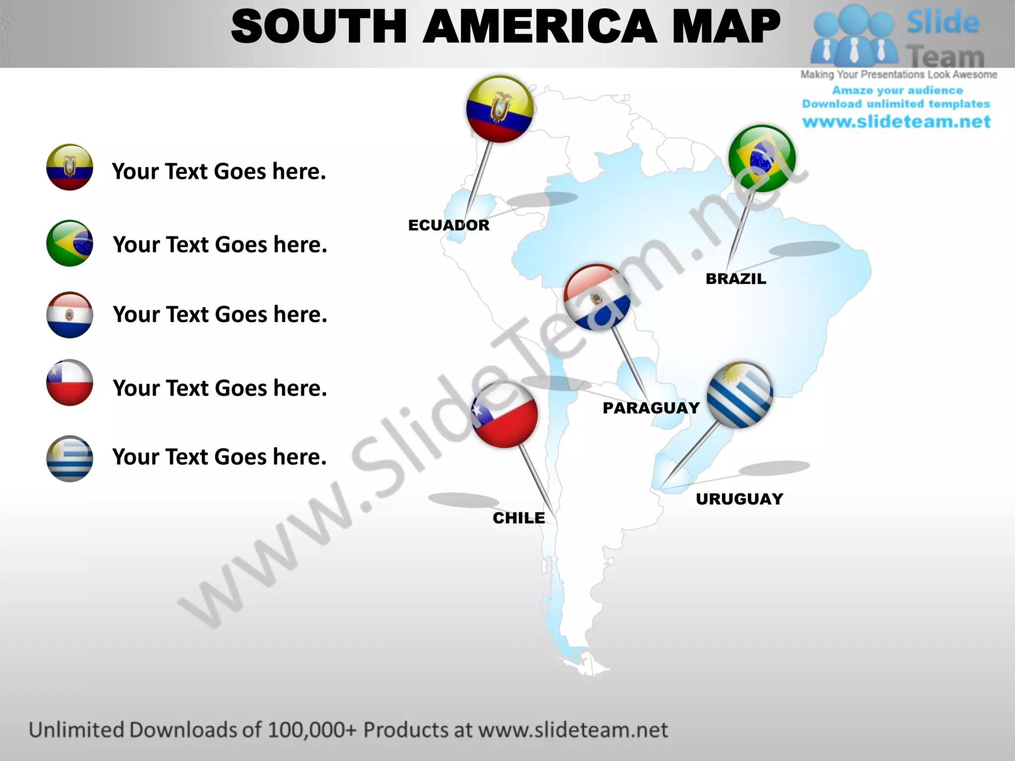 South america powerpoint editable continent map with countries ...