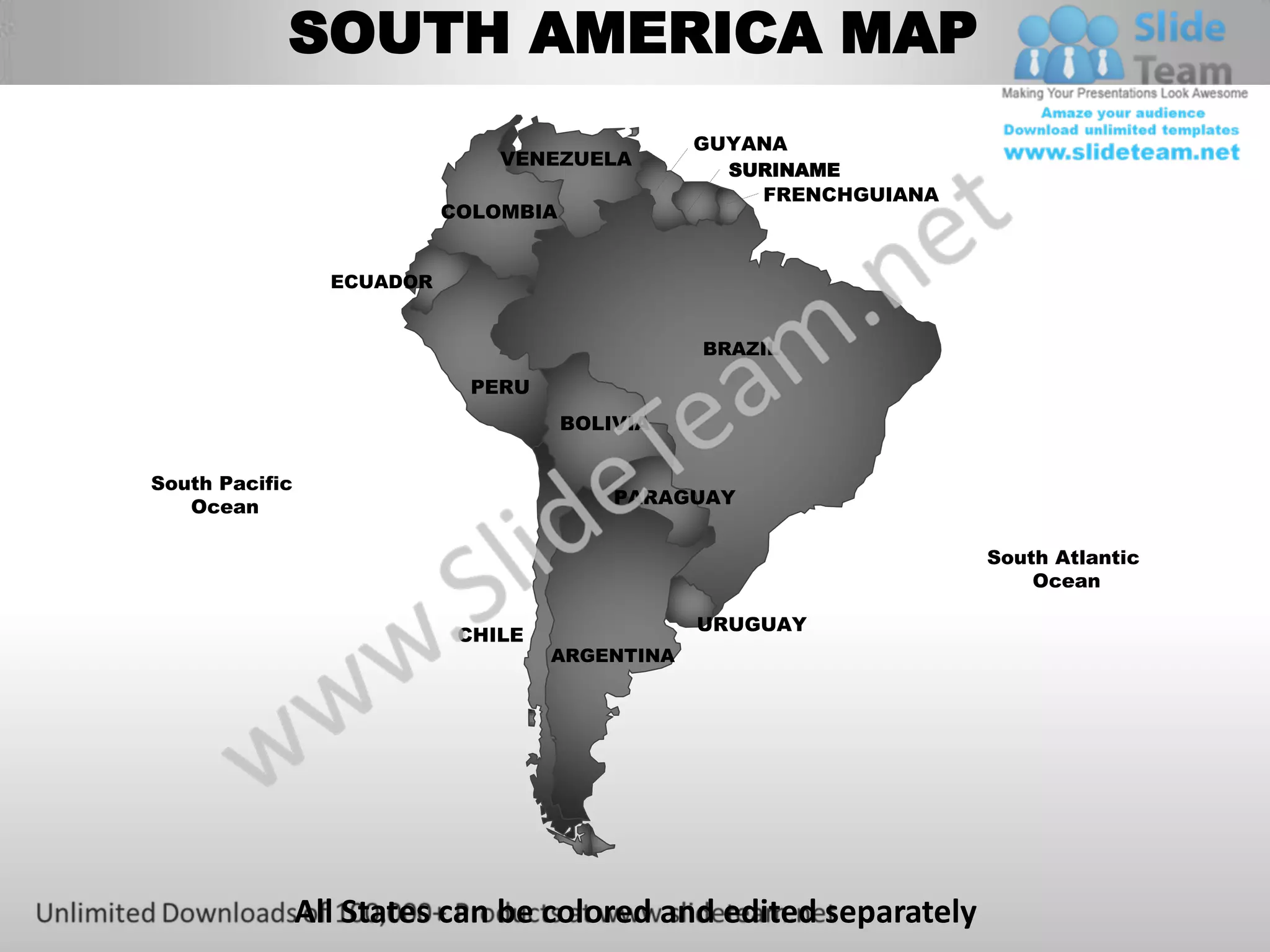 South america powerpoint editable continent map with countries ...