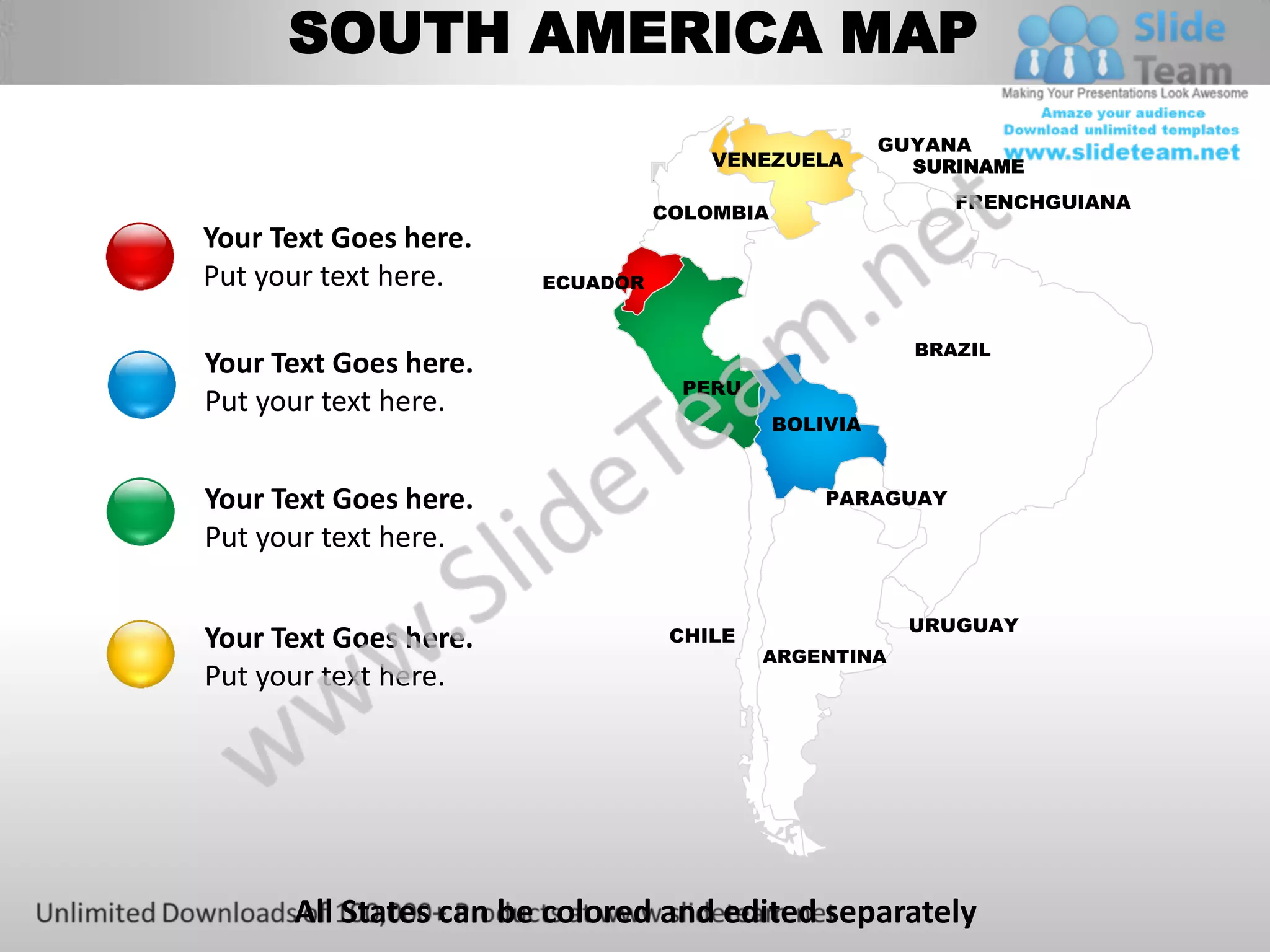 South america powerpoint editable continent map with countries ...