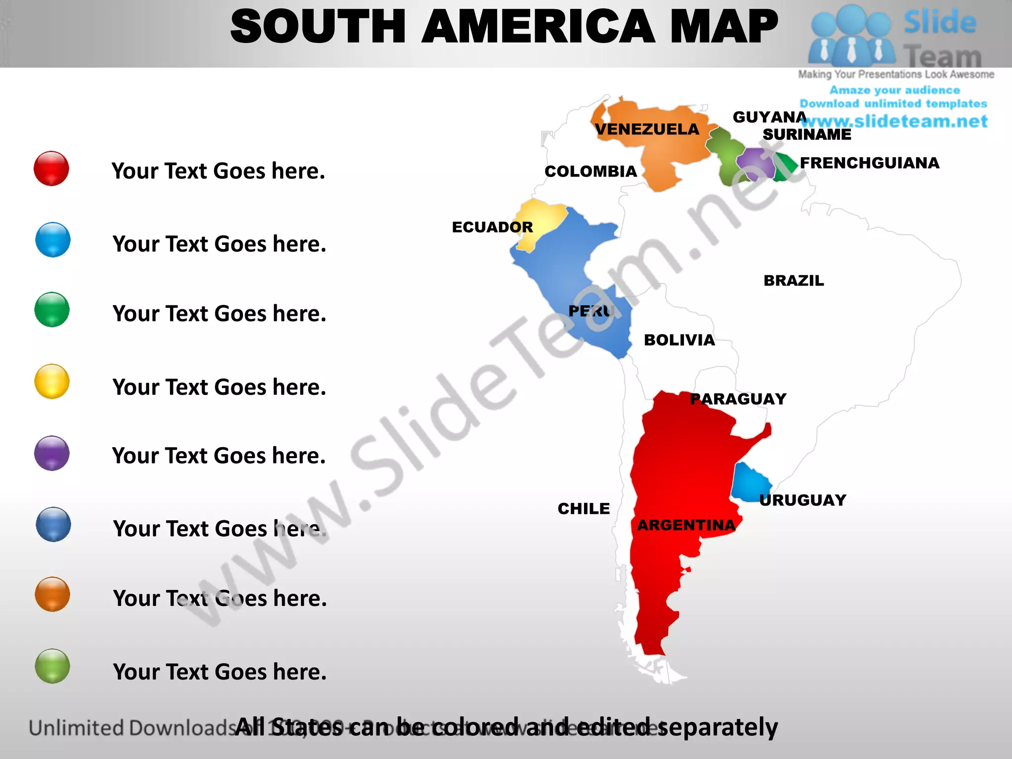 South america powerpoint editable continent map with countries ...