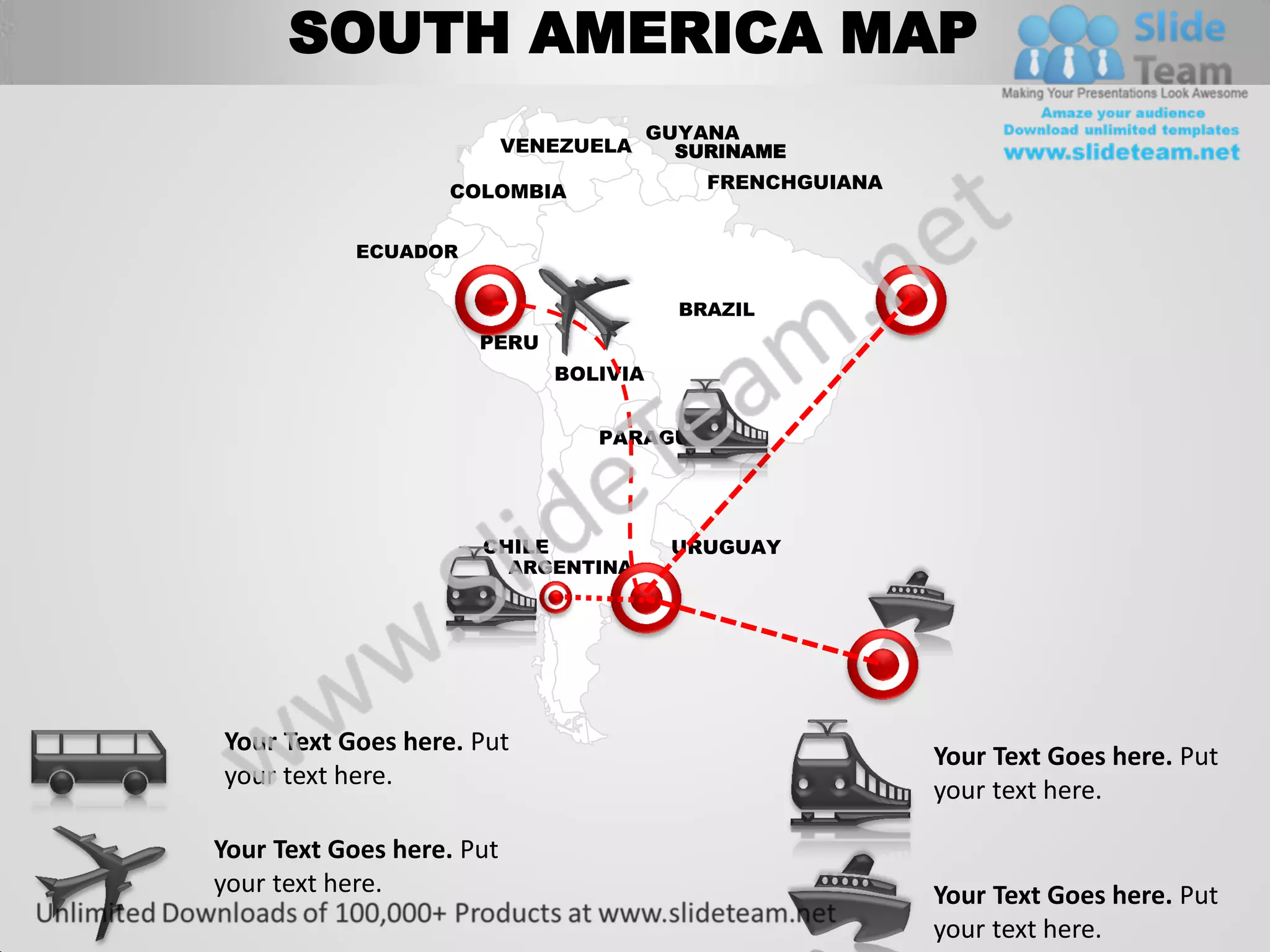 South america powerpoint editable continent map with countries ...