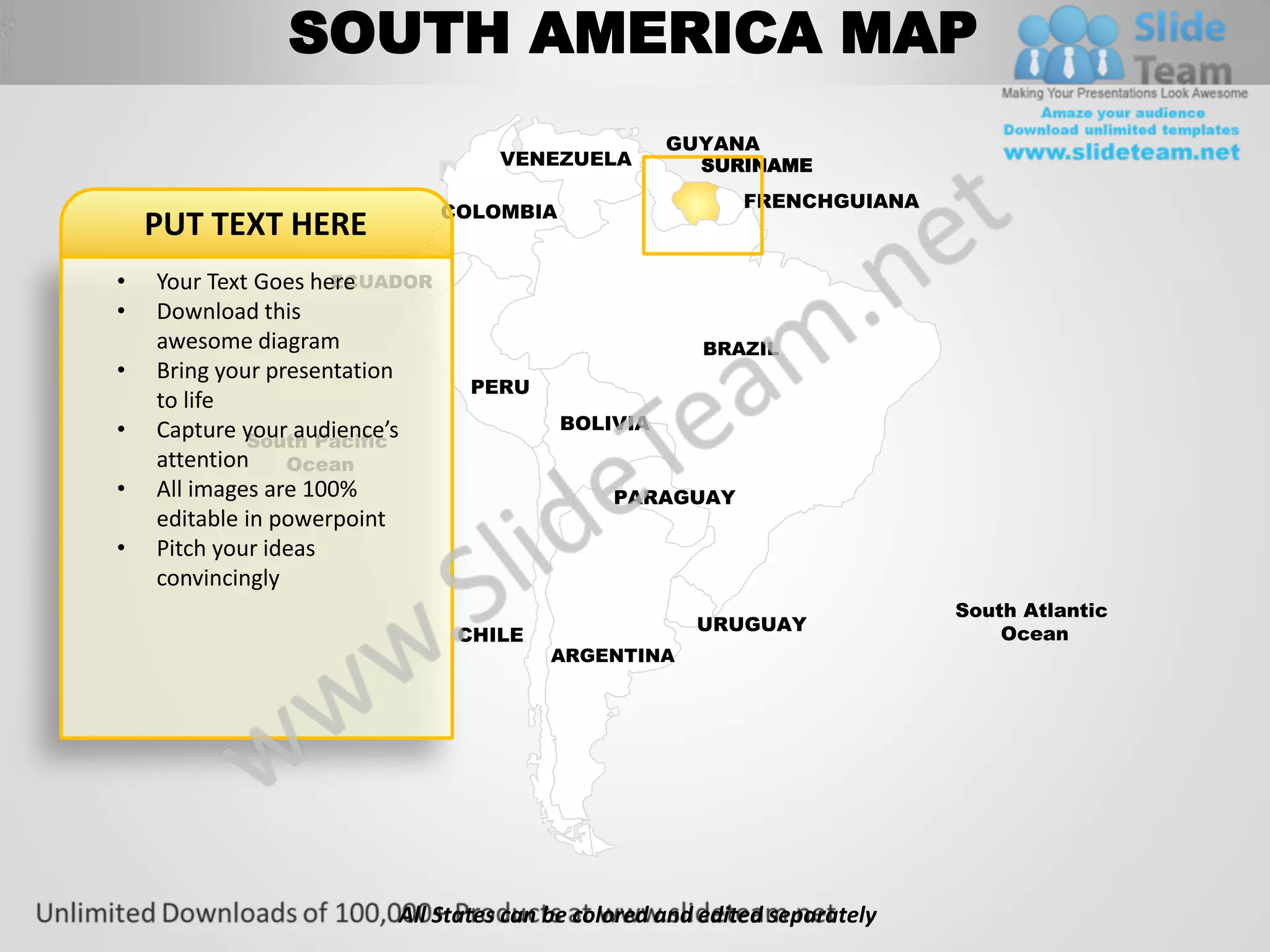 South america powerpoint editable continent map with countries ...
