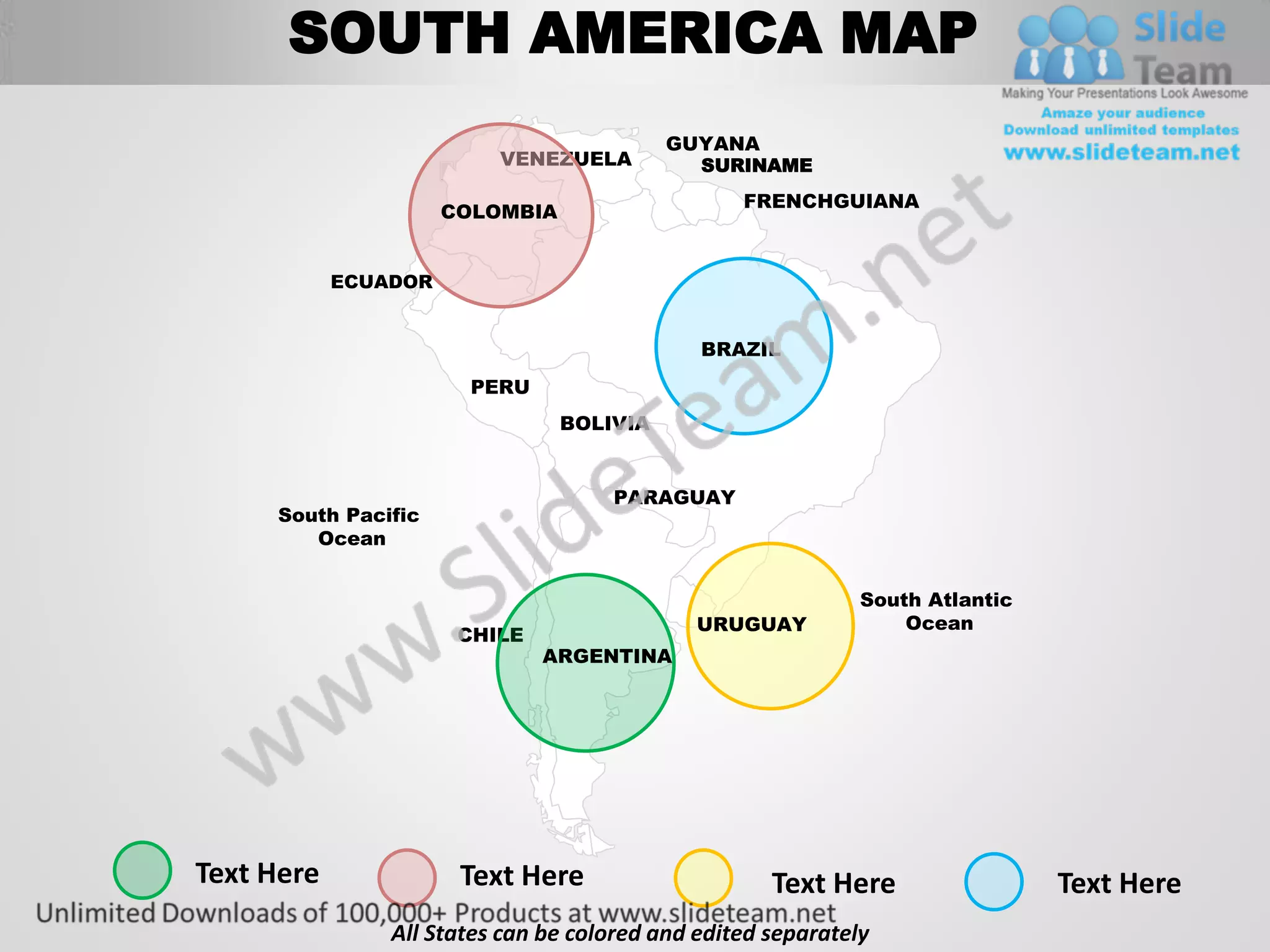 South america powerpoint editable continent map with countries ...