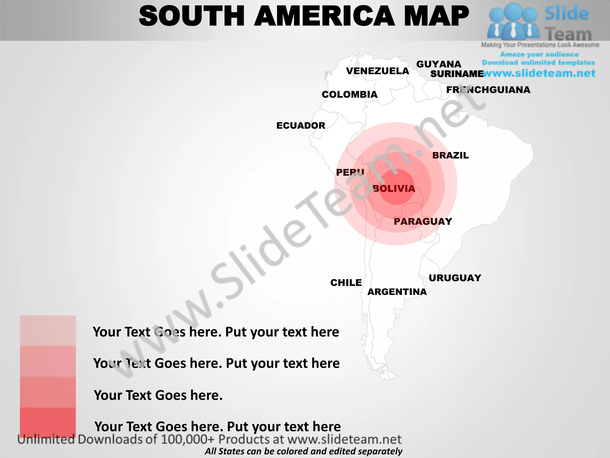 South america powerpoint editable continent map with countries ...
