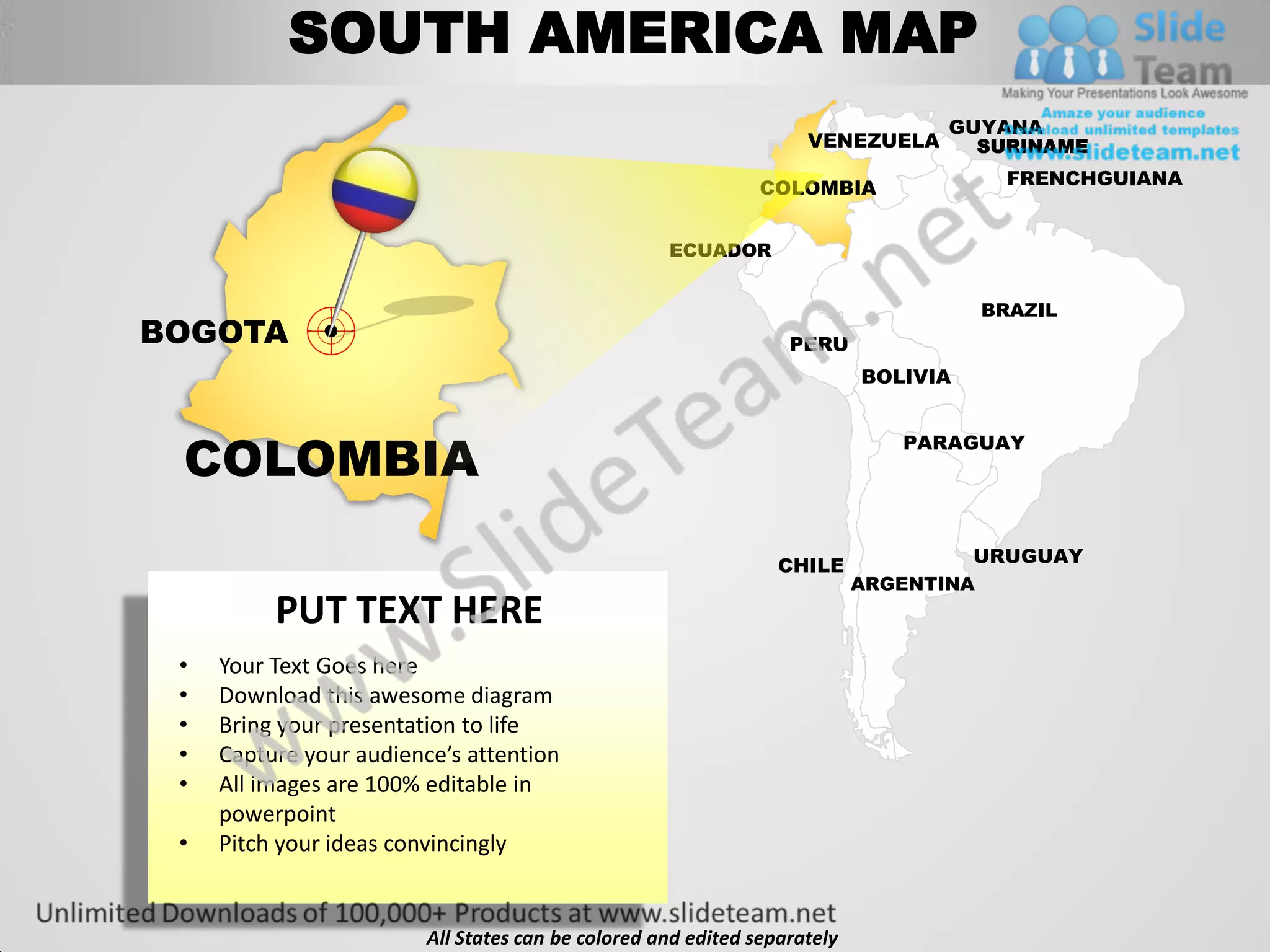 South america powerpoint editable continent map with countries ...