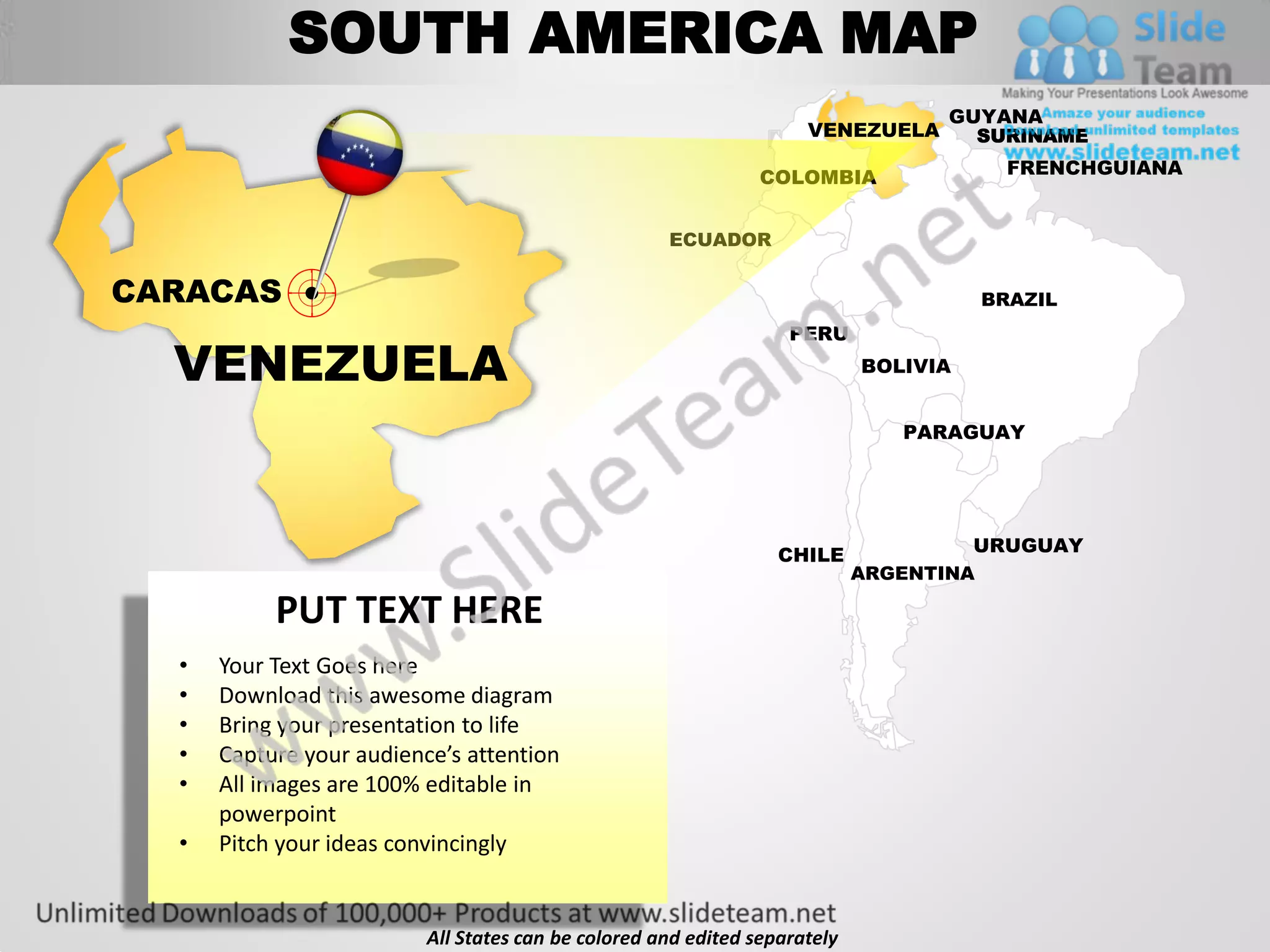 South america powerpoint editable continent map with countries ...