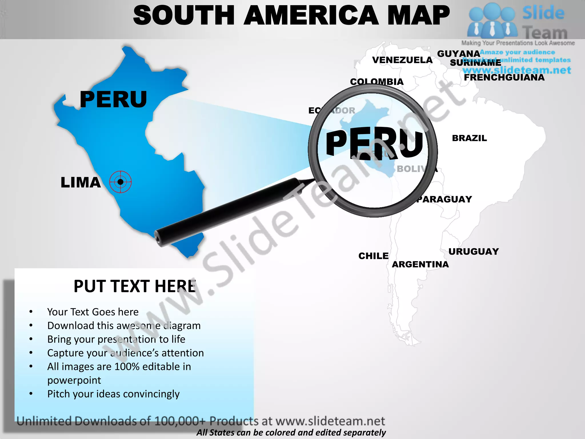 South america powerpoint editable continent map with countries ...