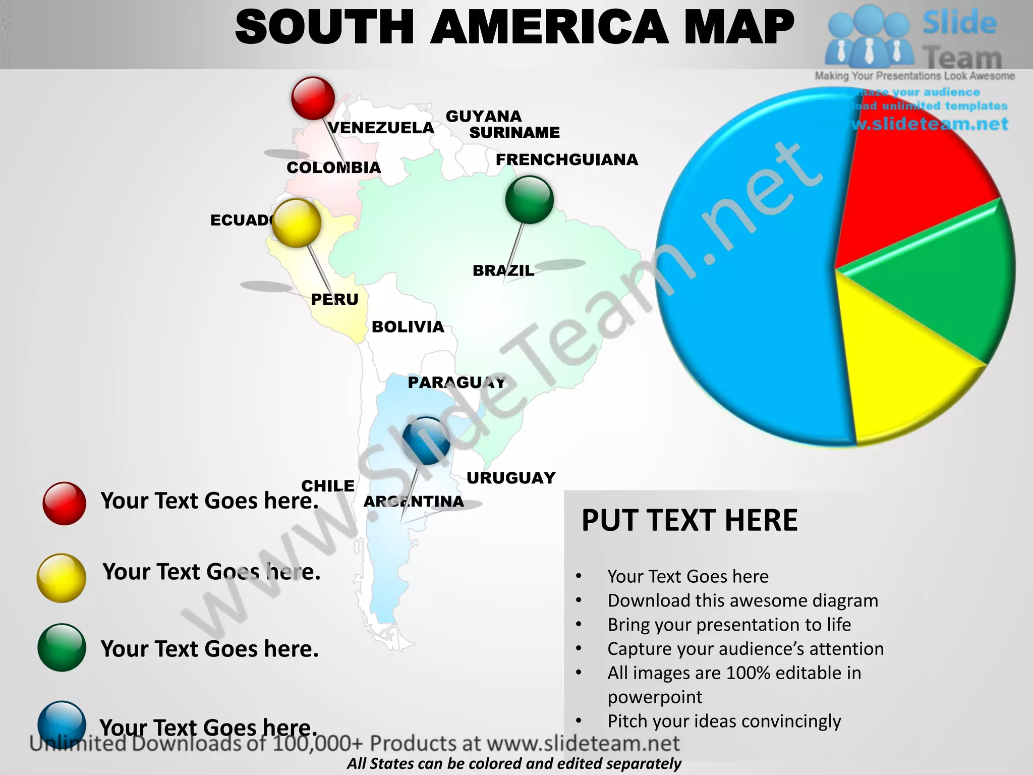 South america powerpoint editable continent map with countries ...