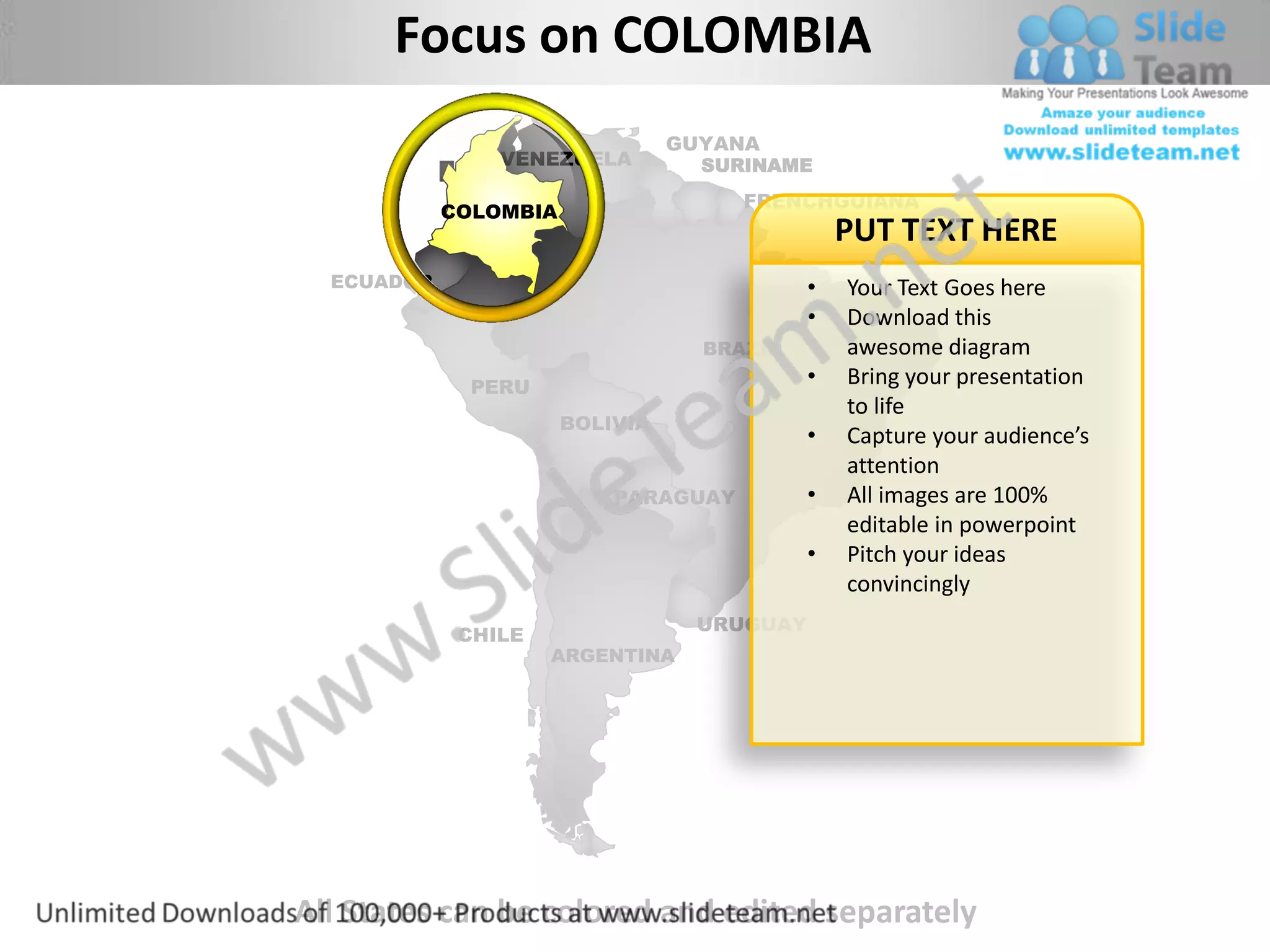 South america powerpoint editable continent map with countries ...