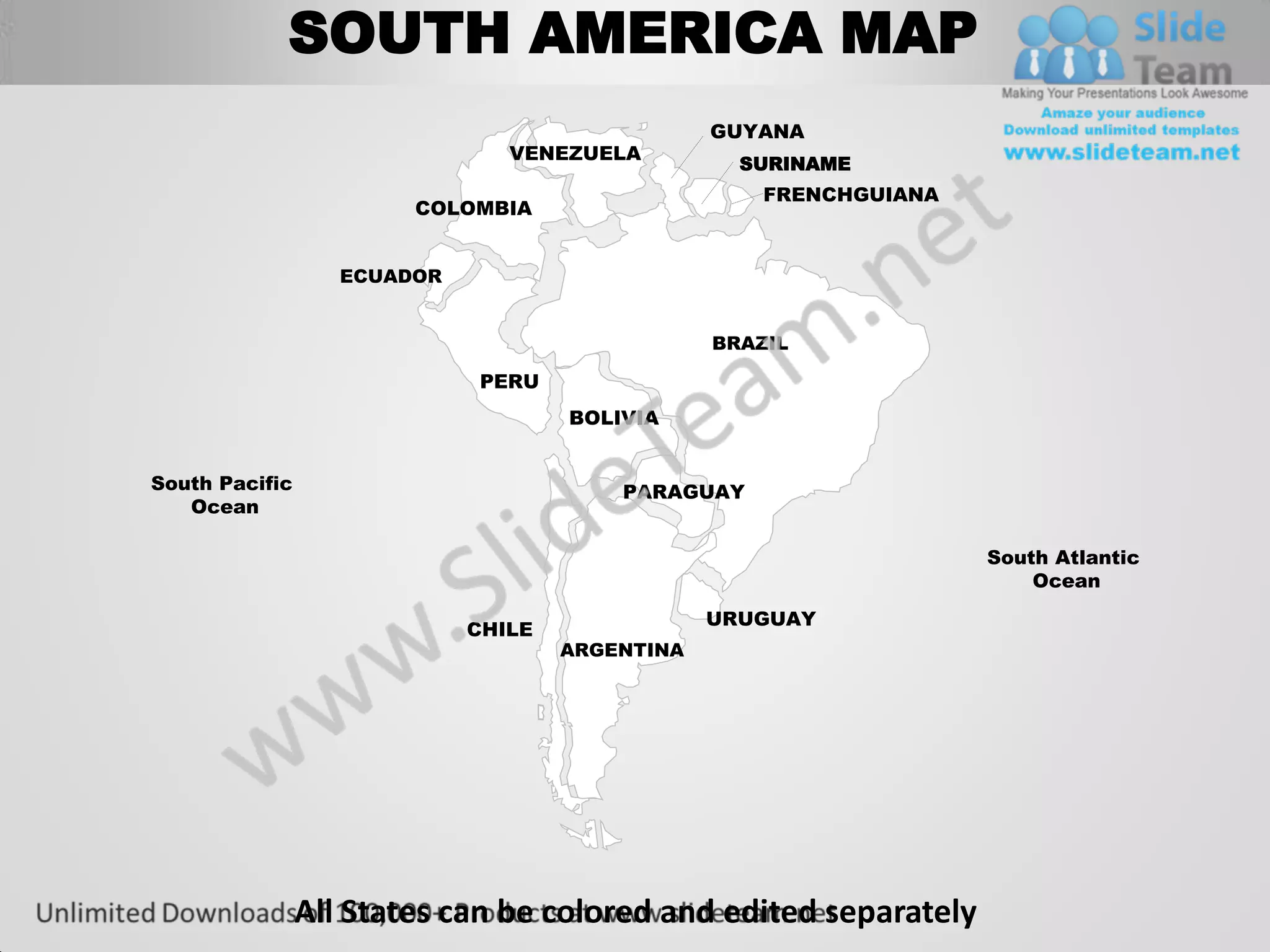 South america powerpoint editable continent map with countries ...
