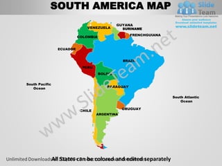 South america powerpoint editable continent map with countries ...