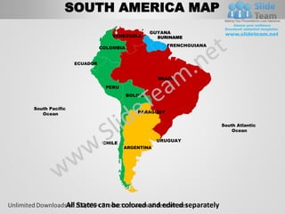South america powerpoint editable continent map with countries ...
