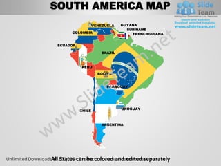 South america powerpoint editable continent map with countries ...