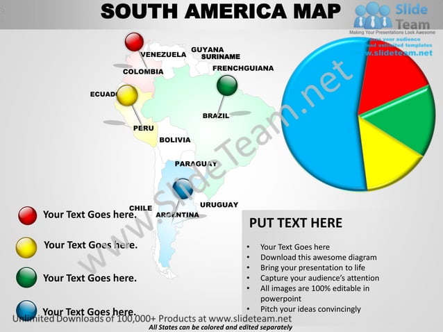 South america powerpoint editable continent map with countries ...