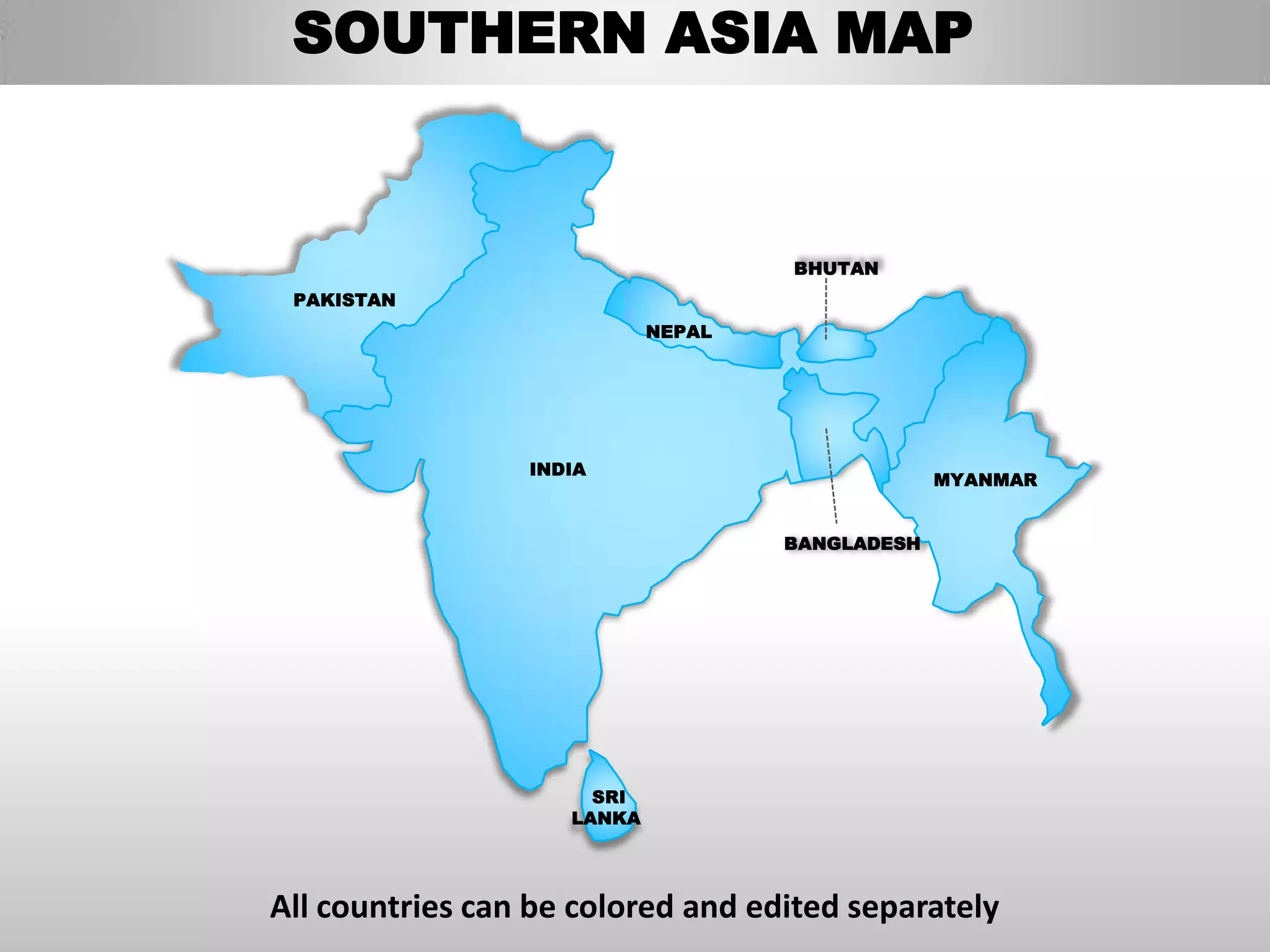South asia editable continent map with countries | PPTX