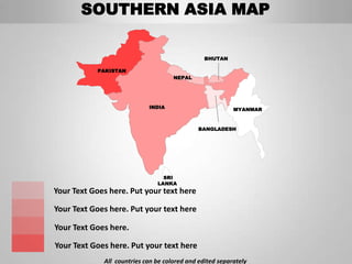 South asia editable continent map with countries | PPTX
