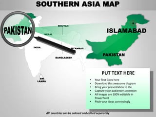 South asia editable continent map with countries | PPTX