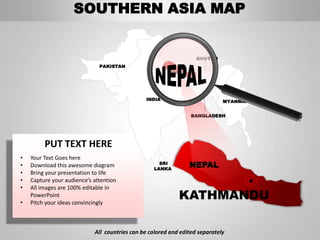 South asia editable continent map with countries | PPTX