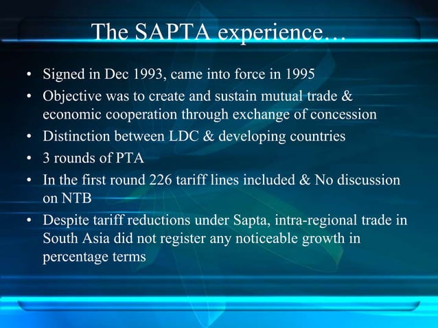 South asian free _trade_ area (safta) | PPTX | Asia Travel | Travel ...