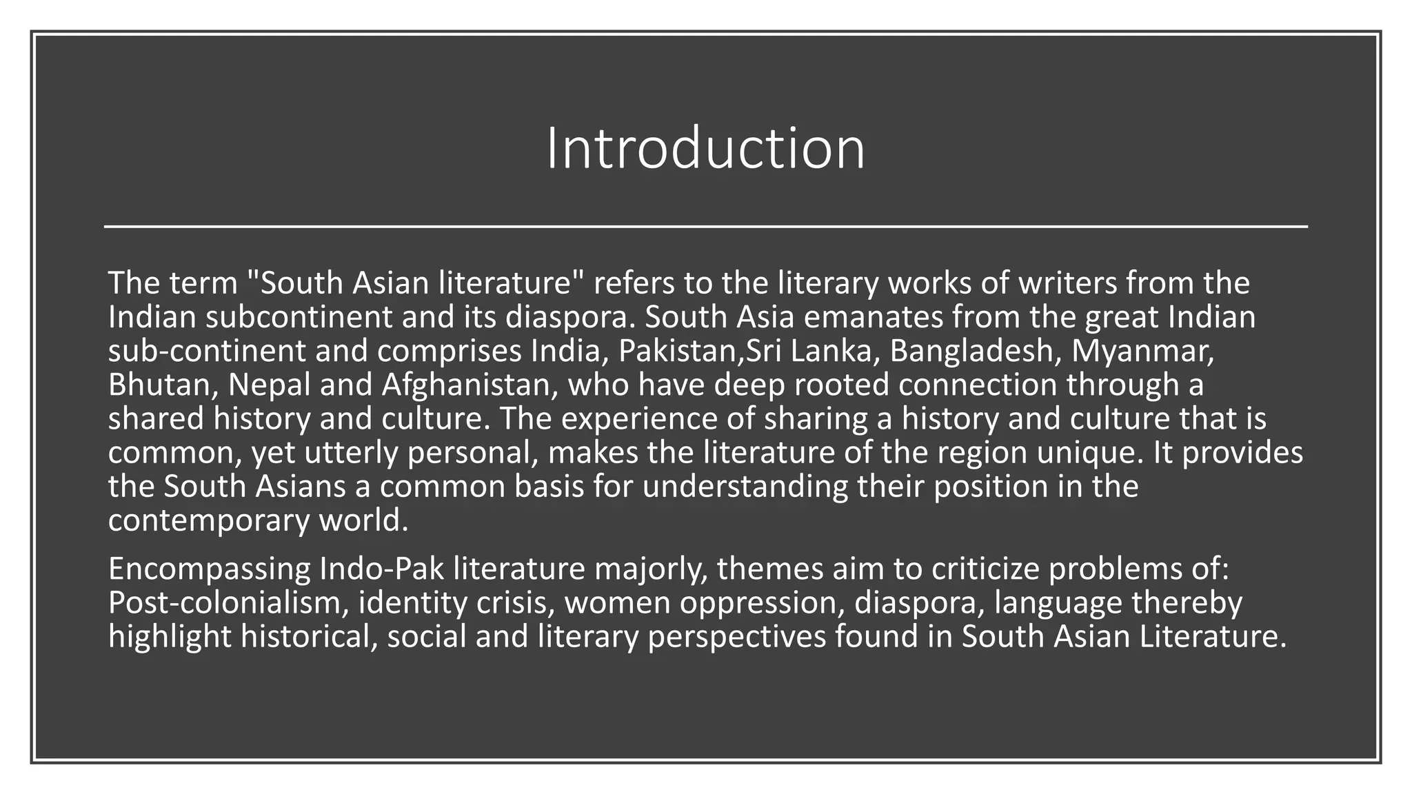 South asian literalture and its themes | PPTX