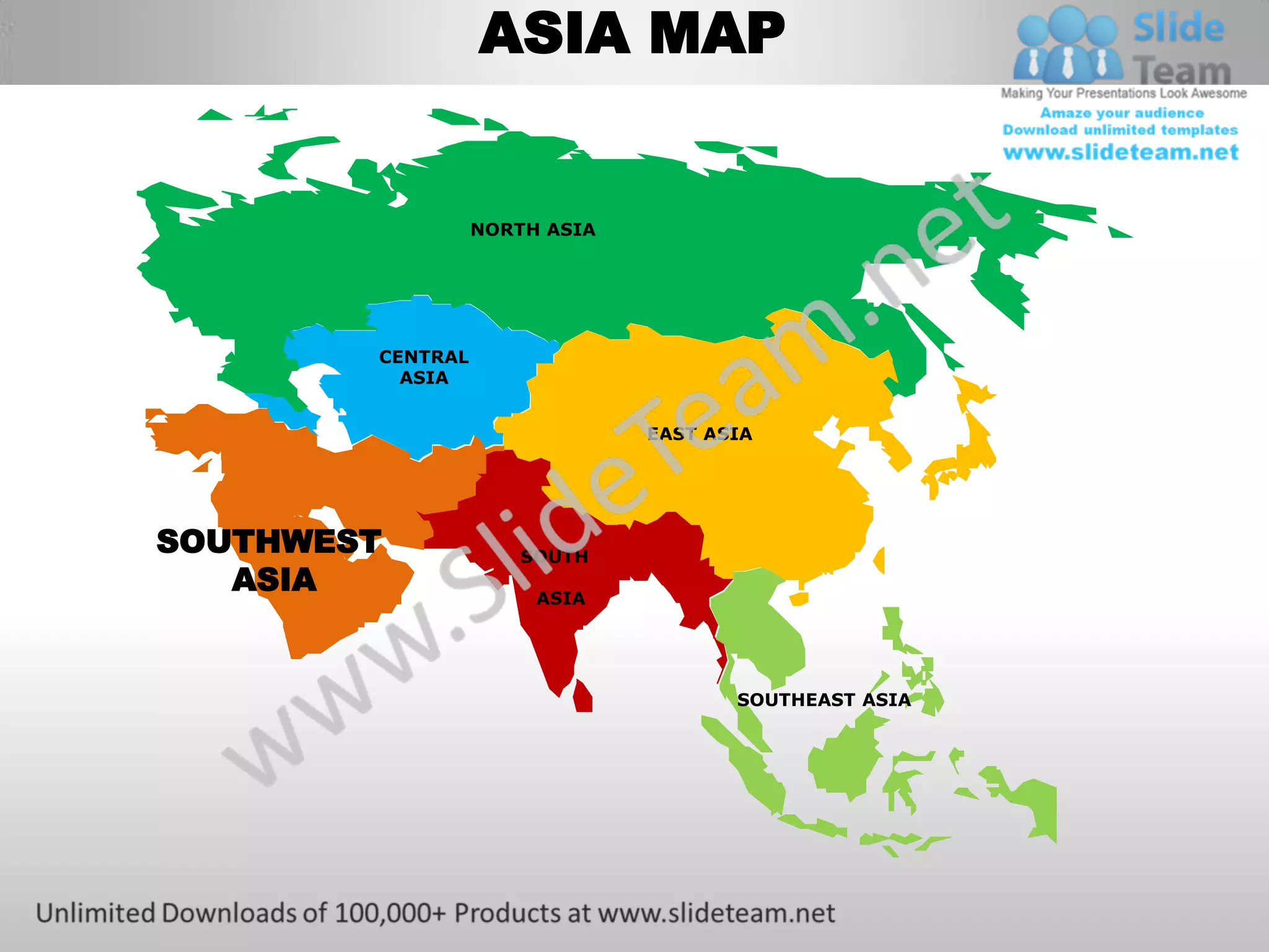 South asia powerpoint editable continent map with countries templates ...