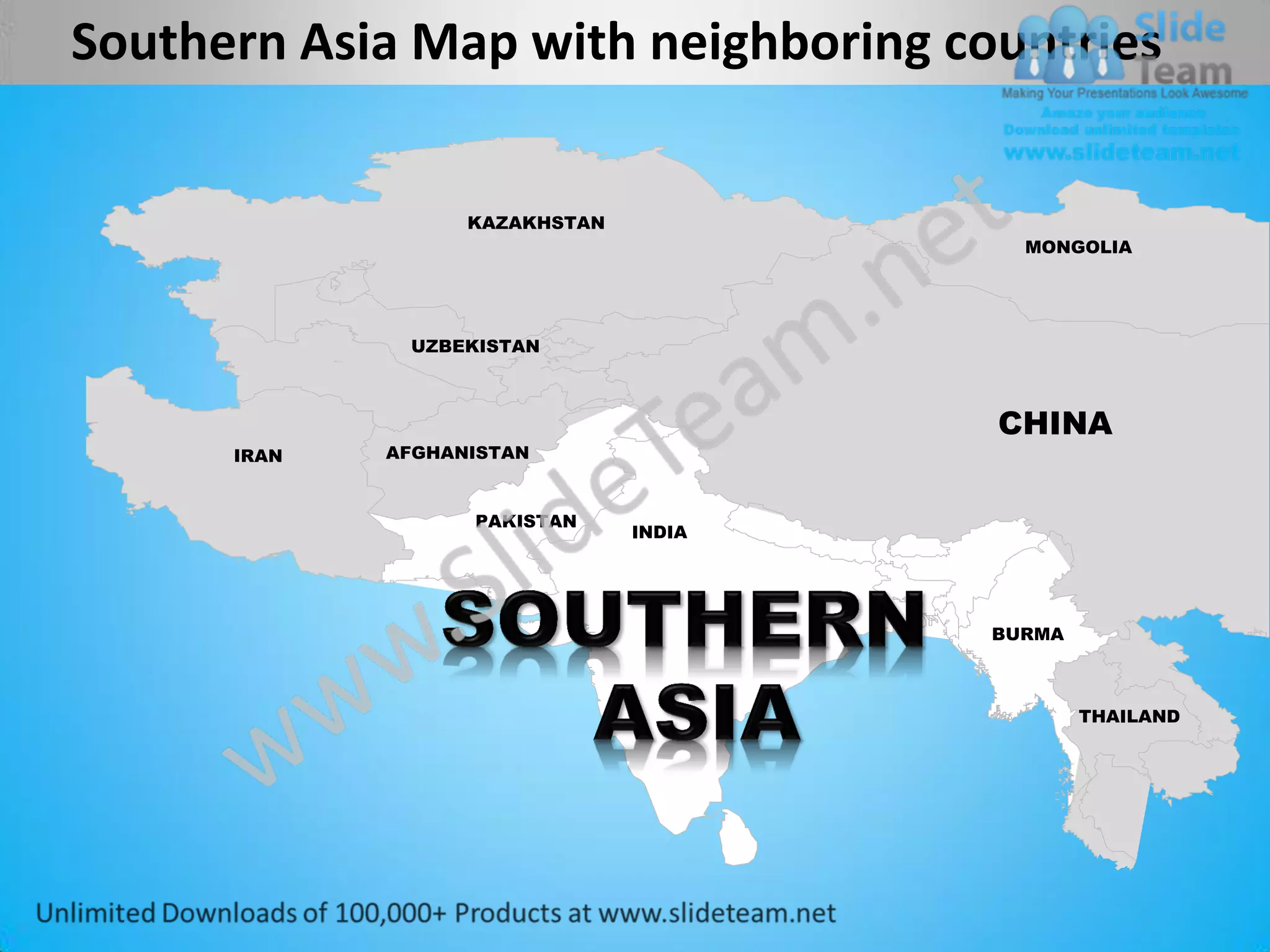 South asia powerpoint editable continent map with countries templates ...