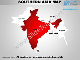 South asia powerpoint editable continent map with countries templates ...