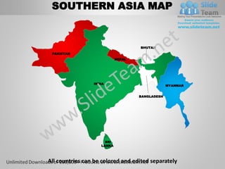 South asia powerpoint editable continent map with countries templates ...