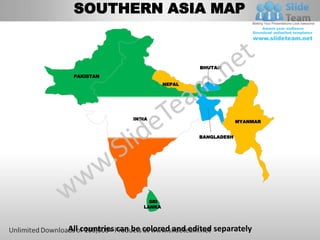 South asia powerpoint editable continent map with countries templates ...